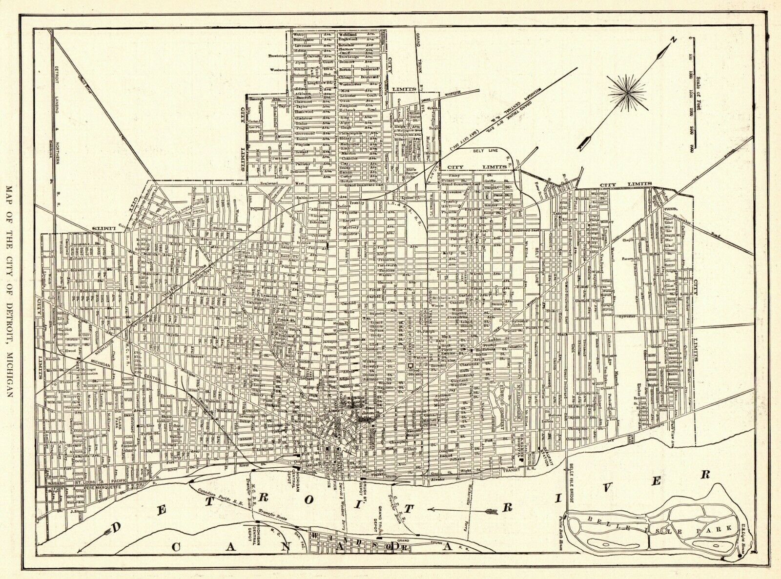 1917 Antique Map Of DETROIT Michigan Map Vintage Map Of Detroit 6706 ...