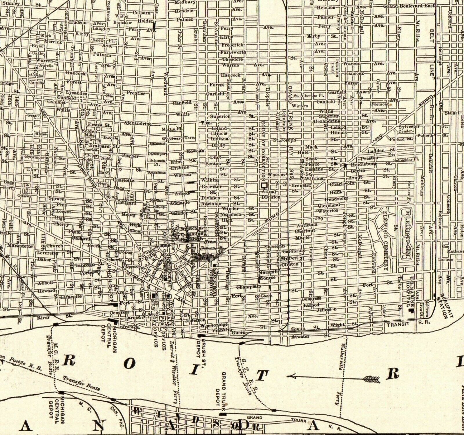 1917 Antique Map Of DETROIT Michigan Map Vintage Map Of Detroit 6706 ...