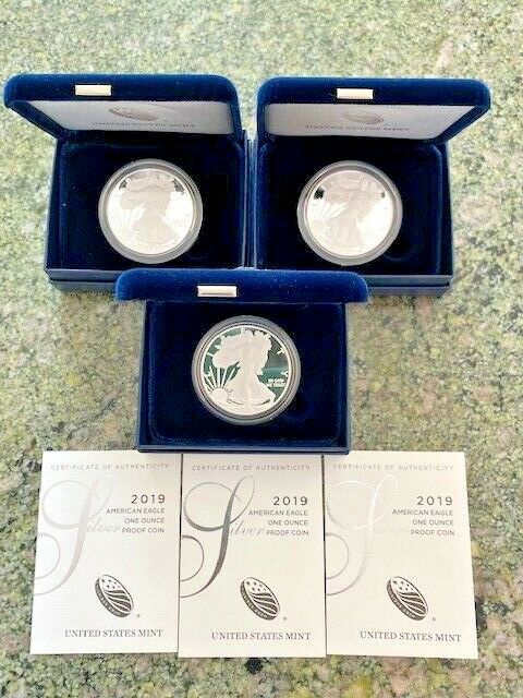 2019 W $1 SILVER AMERICAN EAGLE PROOF 3 COINS RARE BOX AND PAPER ...