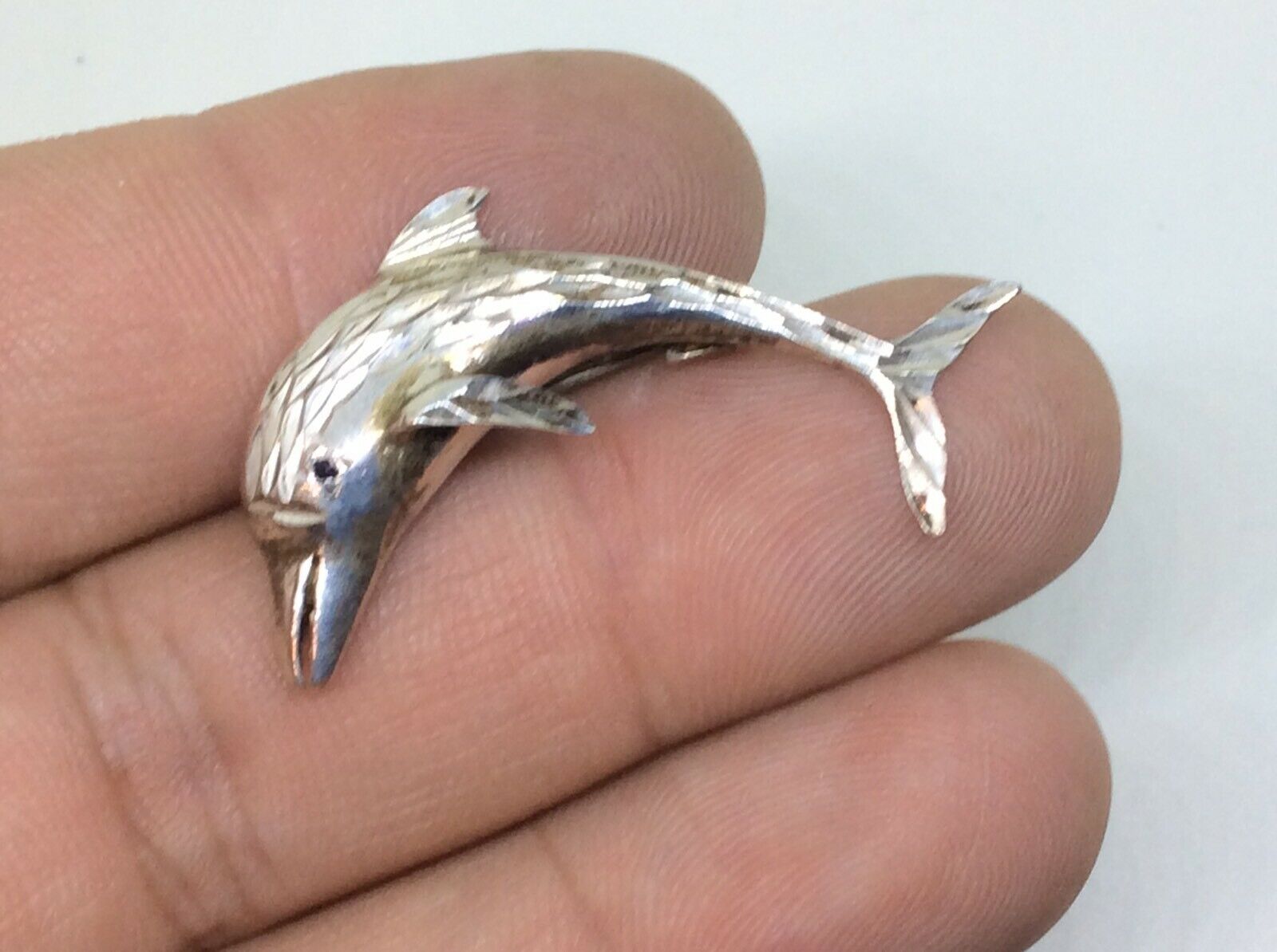 Fantastic Antique Victorian Solid 925 Silver Dolphin Brooch Pin | #20340419