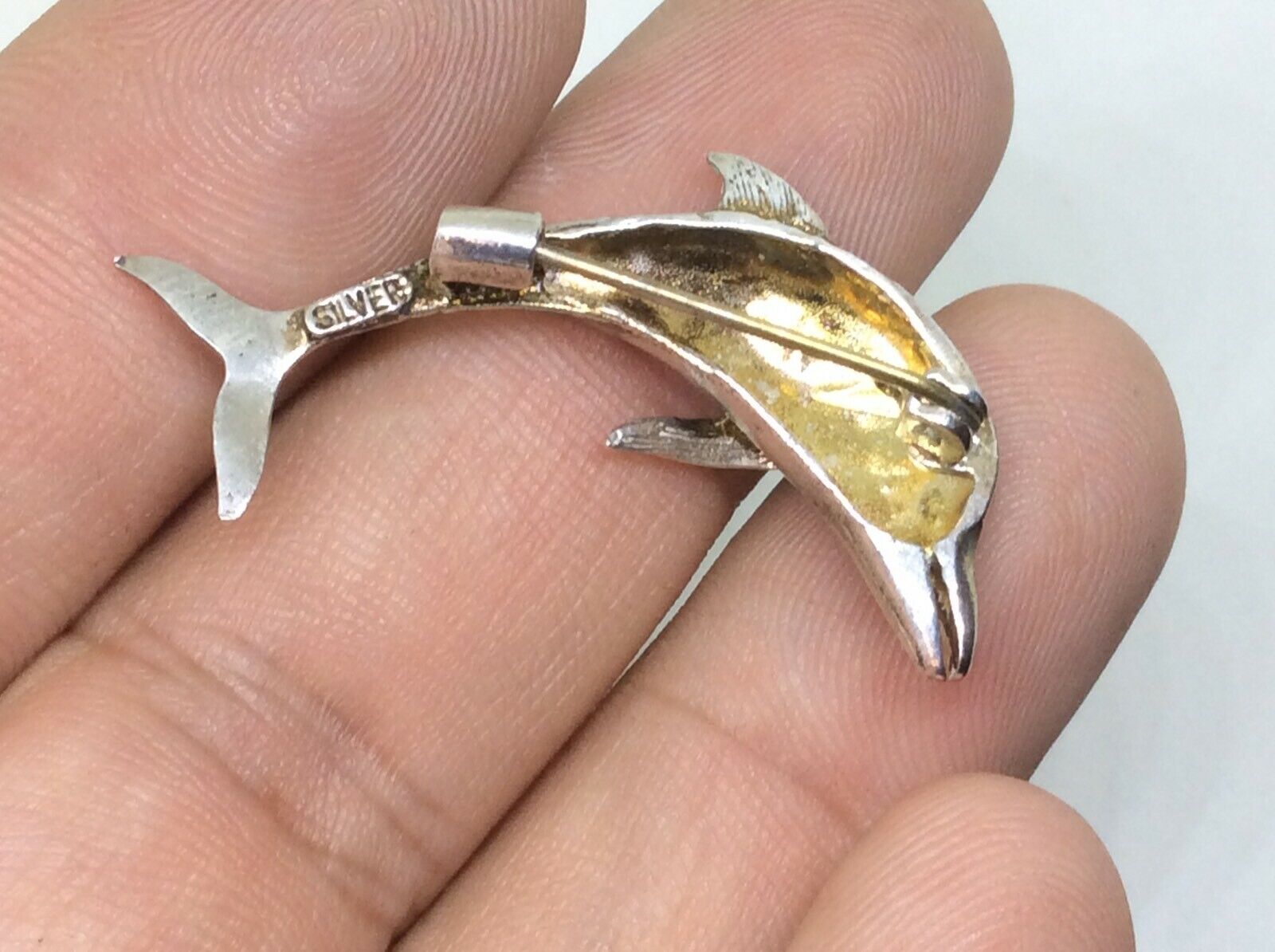 Fantastic Antique Victorian Solid 925 Silver Dolphin Brooch Pin | #20340419