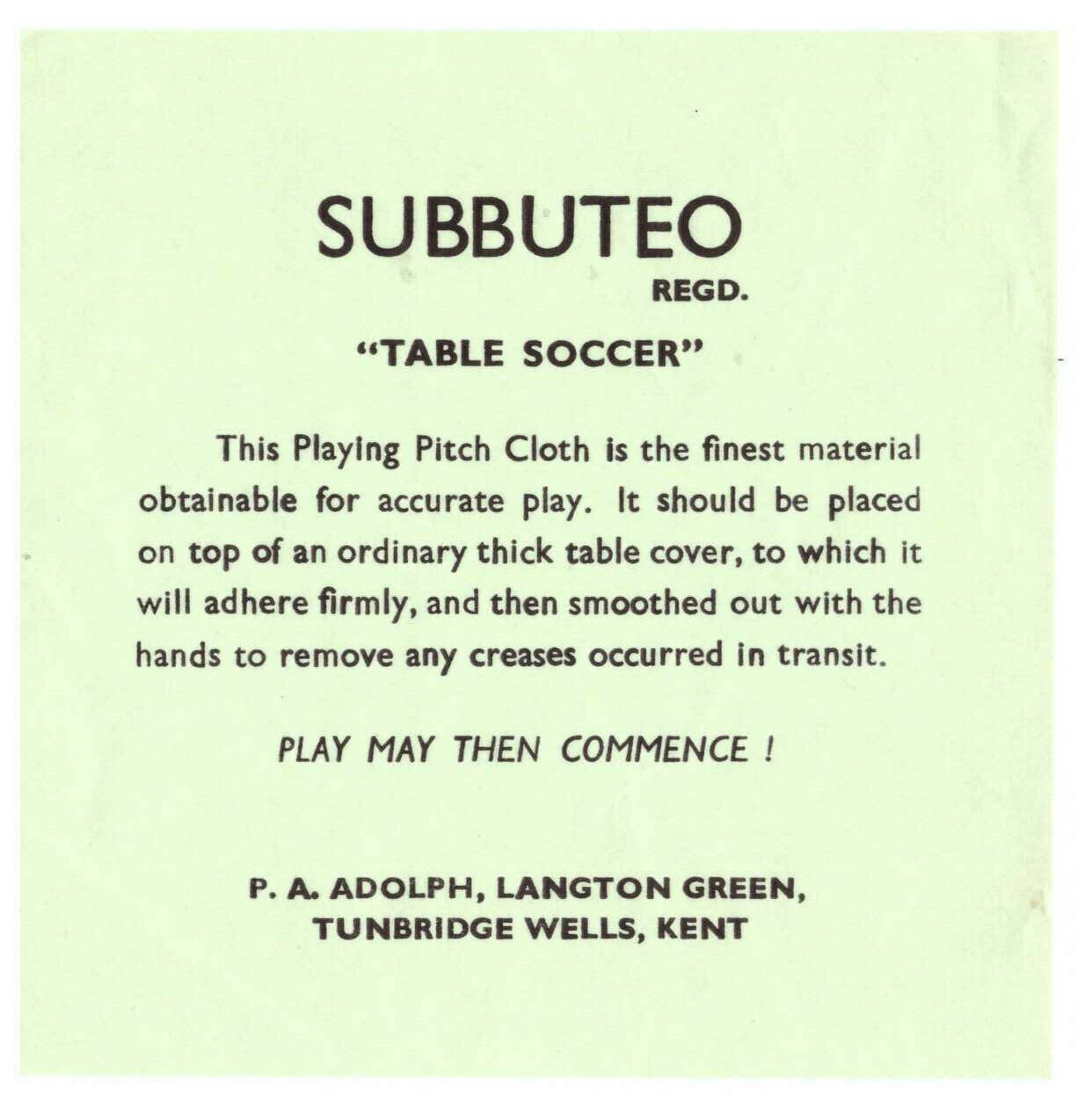 Subbuteo Table Soccer Playing Pitch Instructions Rare Insert Leaflet ...