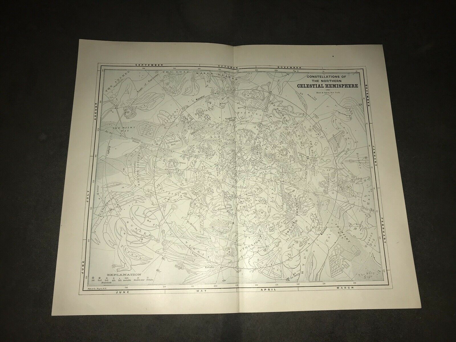 1891 MAP Constellations Of The Northern Celestial Hemisphere Hunt ...
