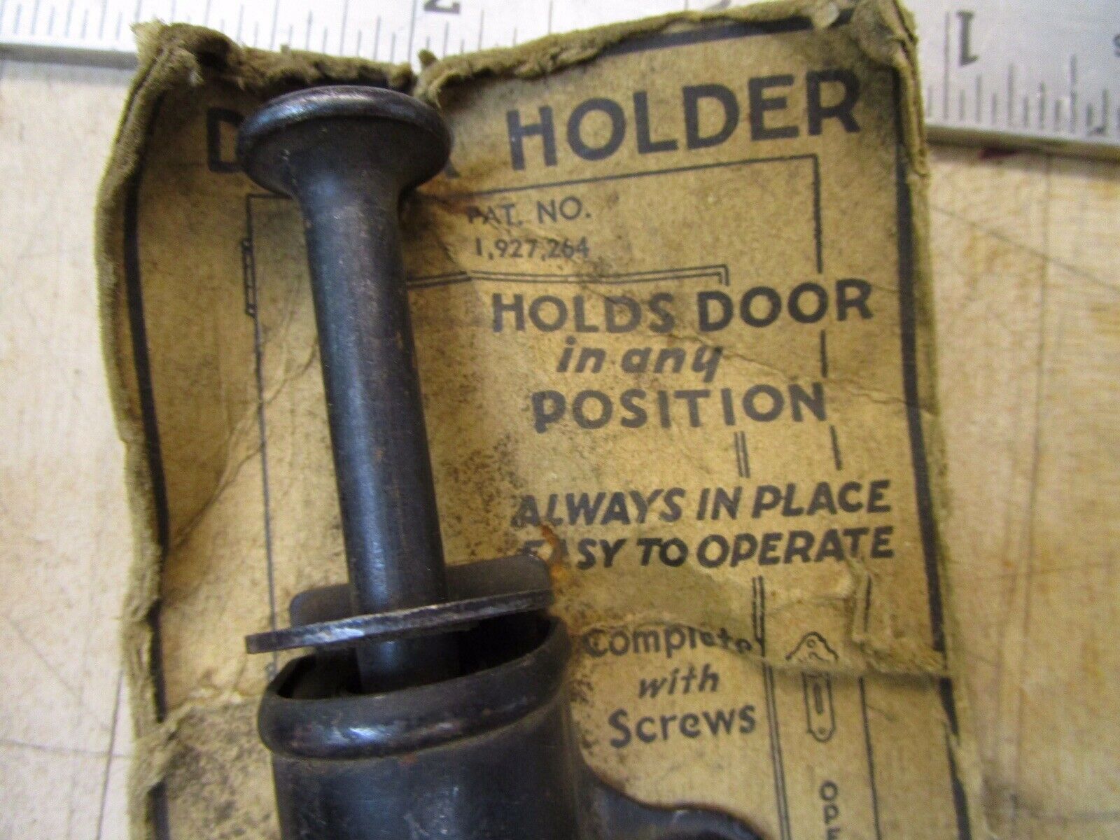 Vintage Antique Spring Loaded Metal Door Stop Holder On Card | #20460755