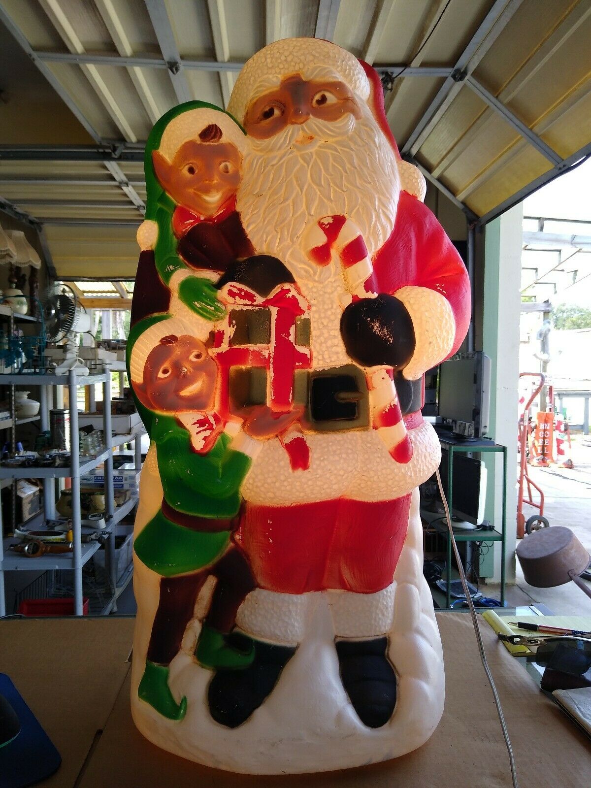 Rare Christmas Santa Claus With Elves Blow Mold 31” TPI 2001 HTF Made ...
