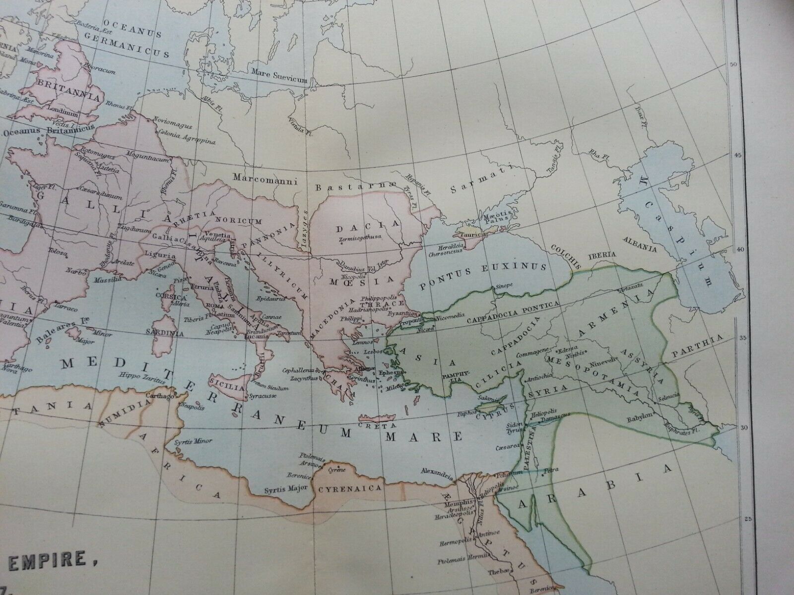 ANTIQUE PRINT C1870S MAP OF THE ROMAN EMPIRE A. D 117 COLOUR MAP OF THE ...