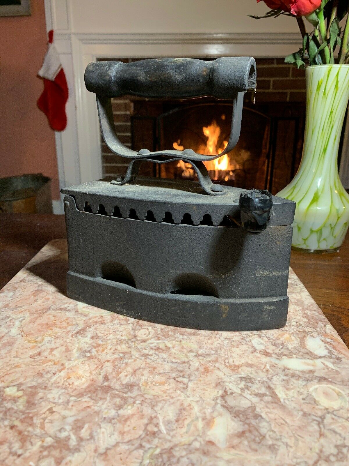 Antique Coal Iron Cast Iron And Wooden Handle | #20579266